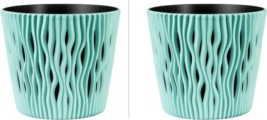 PROSPERPLAST bloempot SANDY met binnenpot - pastel blauw/groen - 2 ...