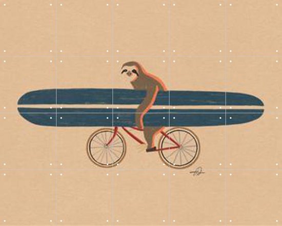 IXXI Sloth on Bike with Surfboard - Wanddecoratie - Vintage - 100 x 80 ...