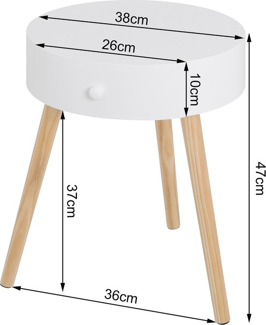 Kamyra® Rond Houten Nachtkastje - Kastje, Bijzettafel - Slaapkamer ...