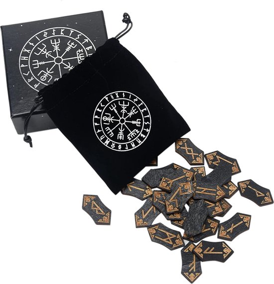 25Pcs Gegraveerde Magic Rune Stones Handgemaakte Nordic Houten Rune set ...