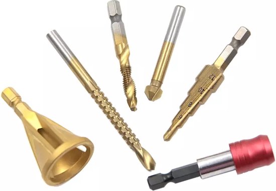 Borenset 6 delig - HSS - 6 stuks - Titanium - Conische plaatfrezen met ...