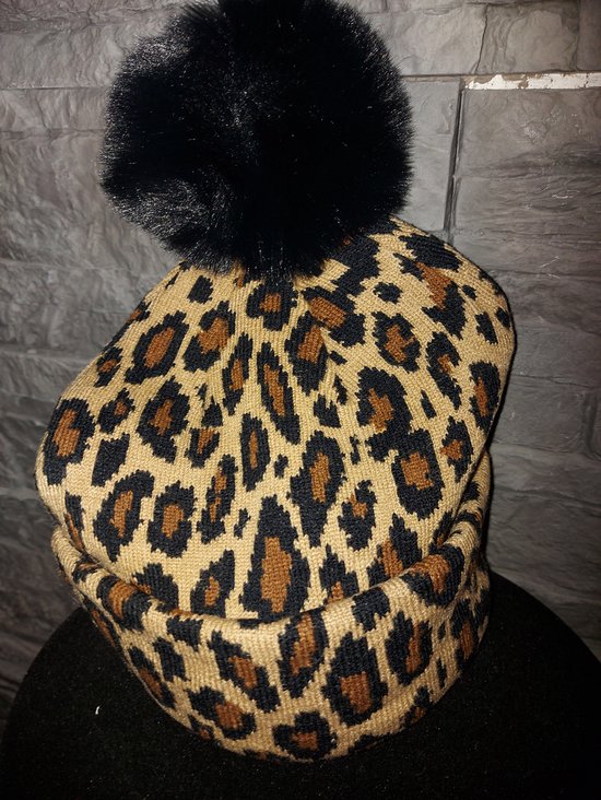 Muts luipaard met pompom, kindermuts met pompom, luipaard print muts | bol
