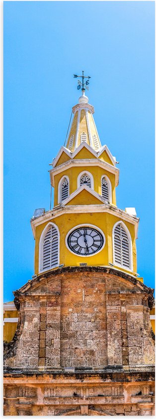 Poster (Mat) - Gele Klok Toren onder Blauwe Lucht - 50x150 cm Foto op ...