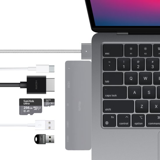 iMounts MacBook Air M2 2022 usb-c hub - HDMI - USB3.0 - SD reader - Space Gray | bol.com