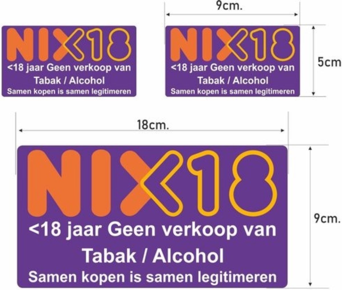 NIX 18 geen verkoop van alcohol en tabak sticker set 3 stuks. | bol.com