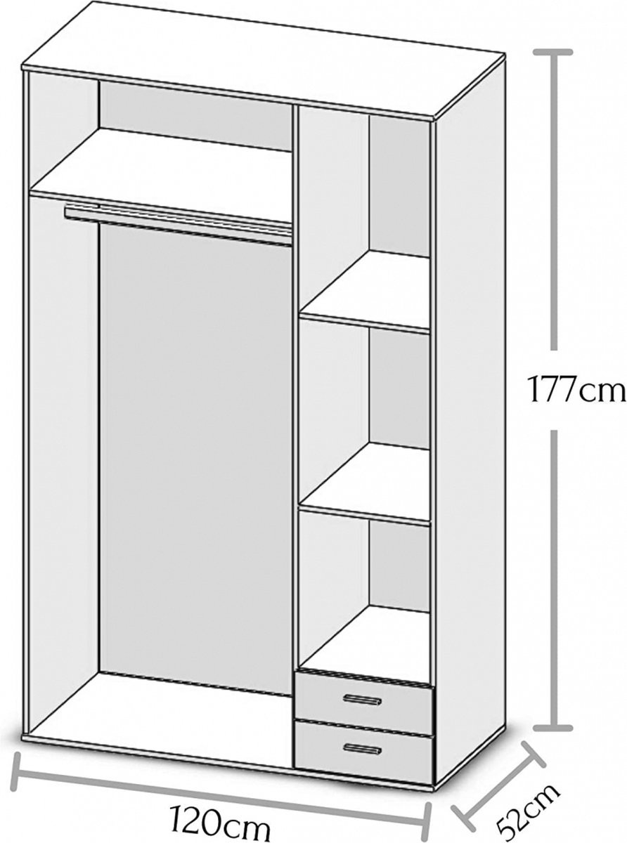 Kledingkast Baarlo - Houtlook - Naturel - 120 x 177 cm (Breedte x ...