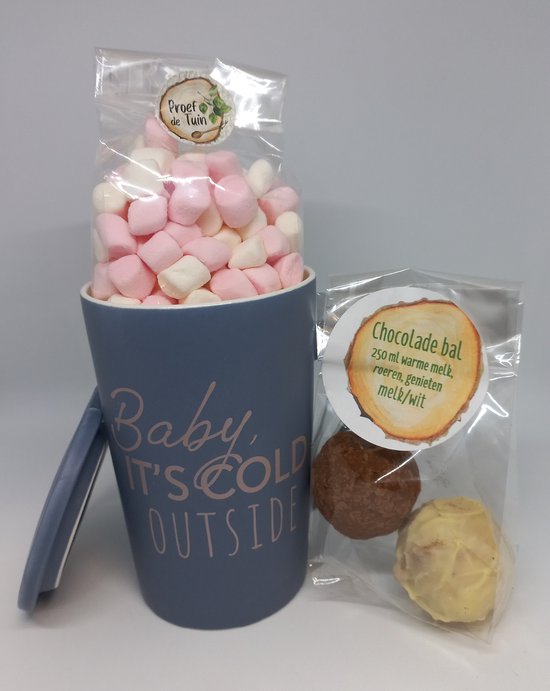 Baby it's cold outside Chocolade pakket, Warme chocomel, Chocobal, Mok ...