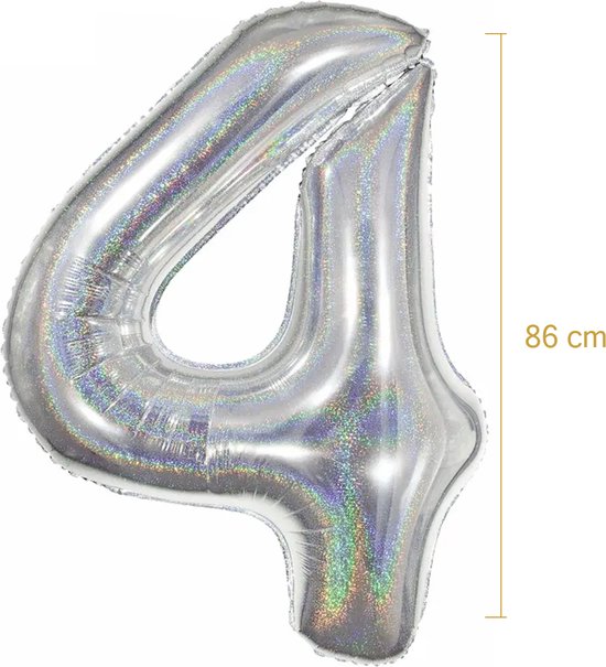 Ballon Cijfer 4 Jaar Zilver Helium Ballonnen Verjaardag Versiering ...