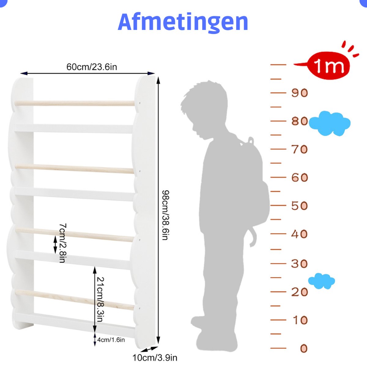 Boekenrek Kind - Boekenrek Kinderkamer - Boekenkast Kind - 98x60cm ...