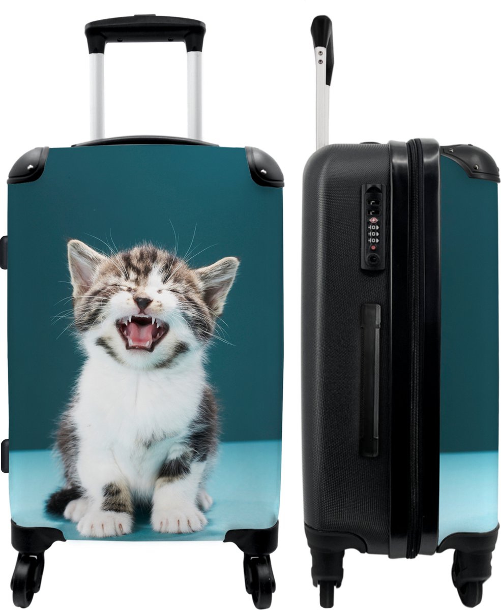 NoBoringSuitcases.com® Koffer groot - Kitten - Kat - Miauwen - Blauw ...