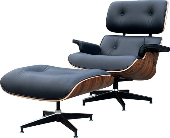 Lounge Chair + Hocker - XL - Vintage Antraciet - Palissander - Set | bol