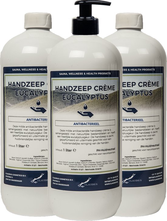 Vloeibare handzeep Crème Eucalyptus 1 liter - set van 3 stuks - met ...