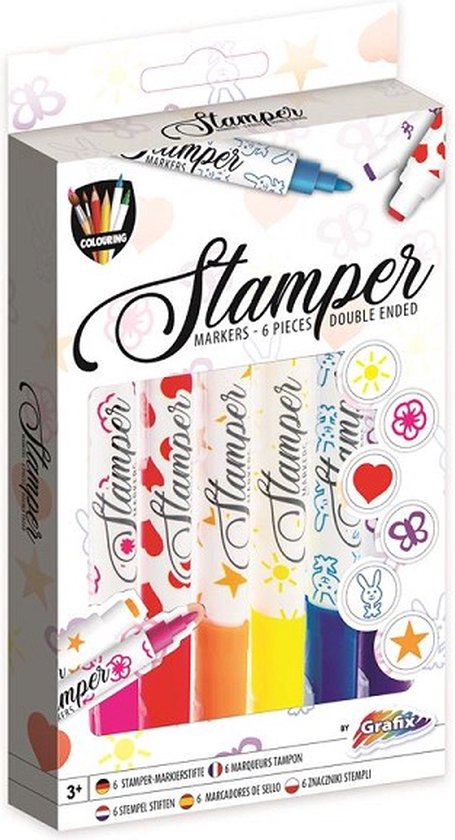 Grafix Stempel Stiften Set - 6 Stuks - Duo Stempelstiften - Afwasbare Stiften -... | bol.com