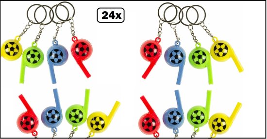 24x Sleutelhanger voetbalfluitje 6cm assortie - voetbal fluit ...