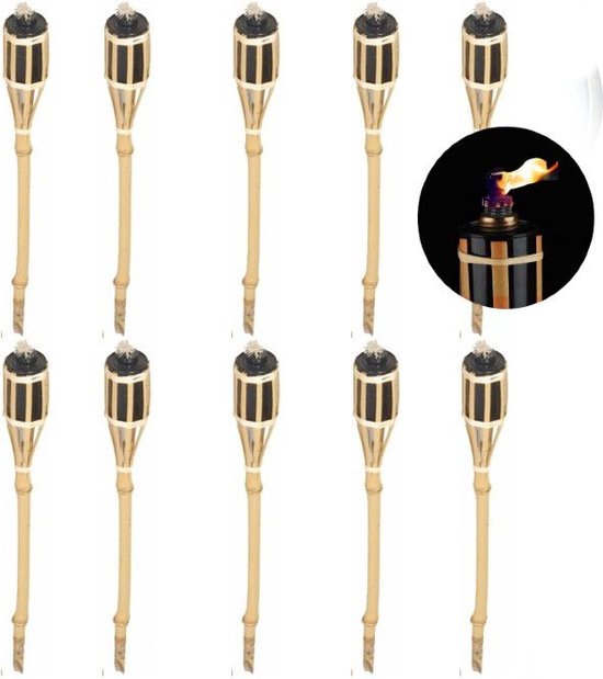 Dollux - Bamboe tuinfakkel 60 cm - 10 stuks - lichtbruin, set tuin ...