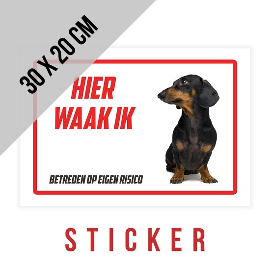 Sticker/ Waakbord Teckel | "Hier waak ik" | 30 x 20 cm | Langharige ...