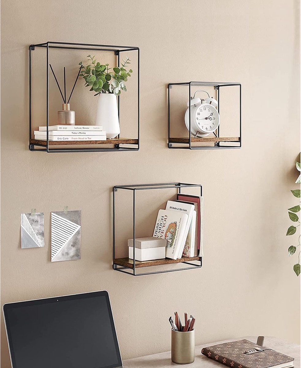 Set van 3 Wandplanken - Industrieel Design - Bruin / Zwart | bol.com