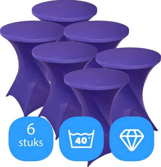 Statafelrok Paars x 6 – ∅80-85 x 110 cm – Statafelhoes Stretch 6 Stuks – Tafelhoezen... | bol
