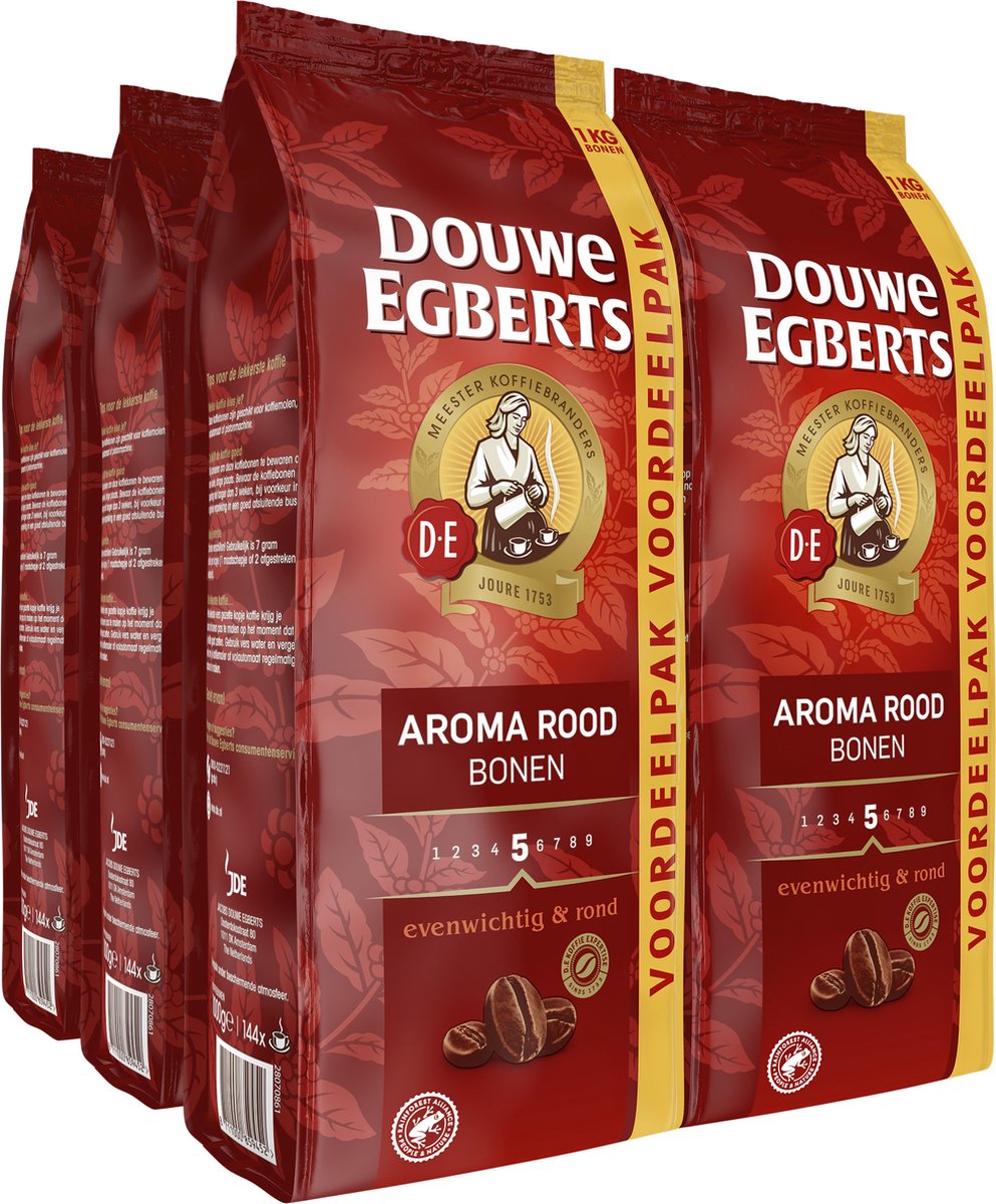 Douwe Egberts Aroma Rood Koffiebonen - 4 x 1000 gram - Extra grote ...
