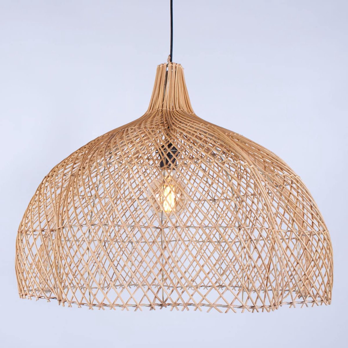 Rotan hanglamp Tulp | 1 lichts | bruin / naturel | hout | Ø 60 cm | in ...