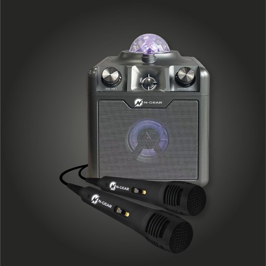 N-GEAR Disco Star 710 Space Grey - Draadloze Bluetooth Party Speaker - Karaoke Set -... | bol.com