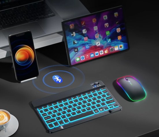 Incl. gratis Muis! - Draadloos Toetsenbord - Bluetooth - Led Verlichting - Silent... | bol.com