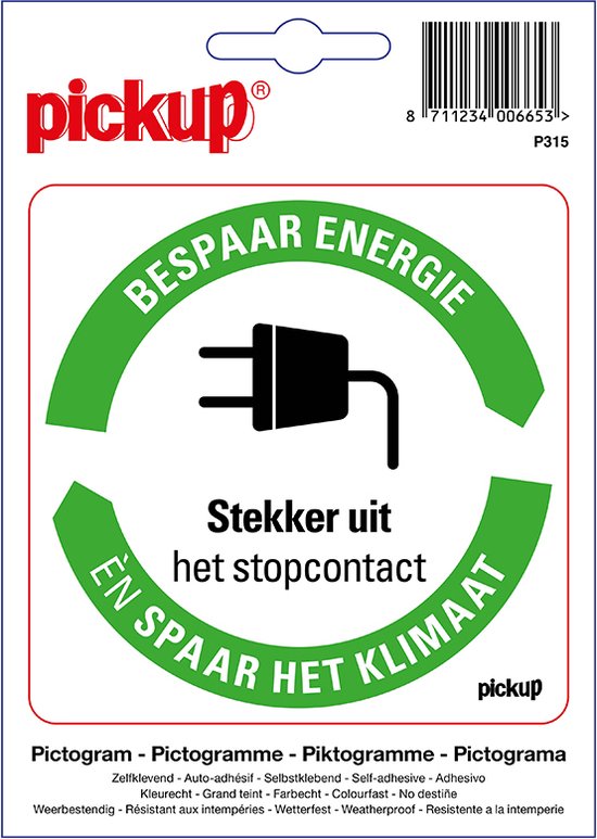 Pickup sticker Bespaar Energie spaar het klimaat: Stekker uit het ...