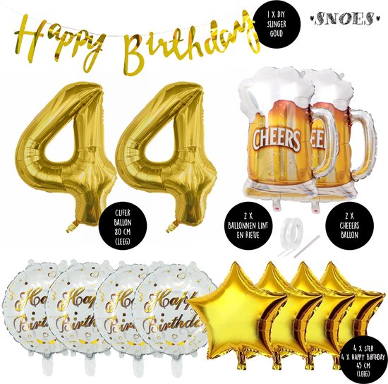 44 Jaar Verjaardag Cijfer ballon Mannen Bier - Feestpakket Snoes ...