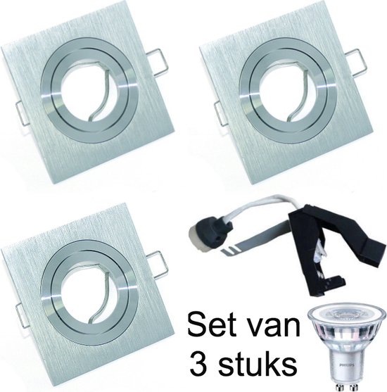 Inbouwspots aluminium met ledlamp set van 3 stuks 230 Volt - Led ...