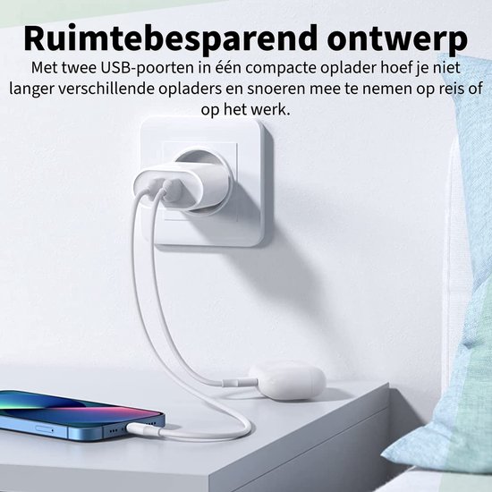iPhone Oplader met 2 Poorten + 2x USB Lightning Kabel - 2 Meter | bol