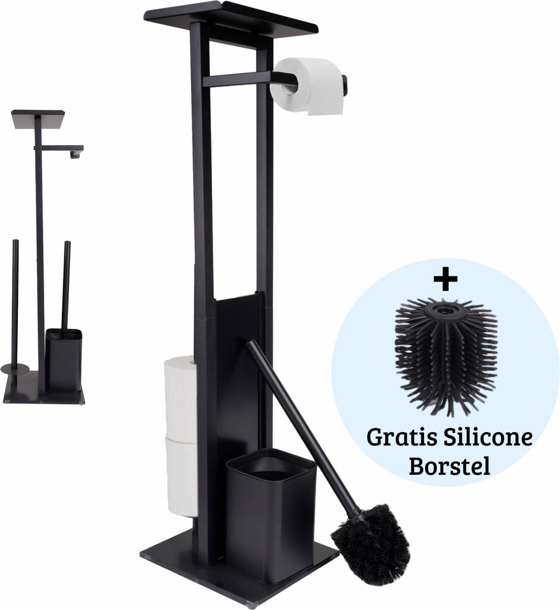 Mmoods Toiletbutler Zwart - WC Borstel met Toiletrolhouder Vrijstaand ...