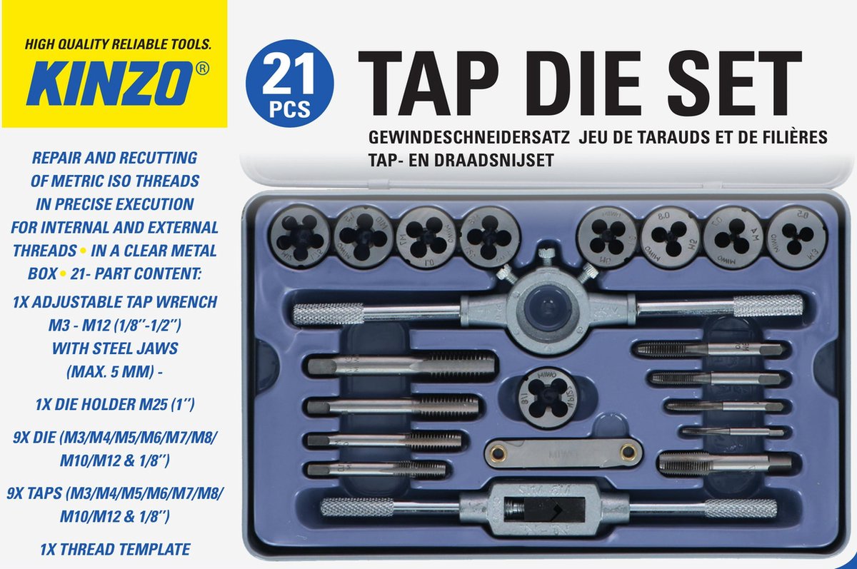 Kinzo Draadtapset - 21 Onderdelen - Metalen Opbergdoos - Grijs | bol