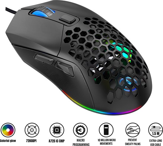 HXSJ X300 - Optisch Gaming Muis - 7200DPI - Ultra licht - RGB ...