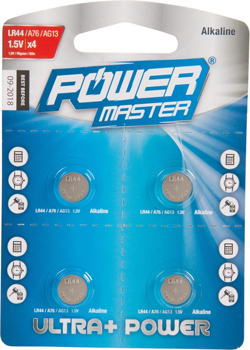 Powermaster Alkaline Knoopcel Batterij LR44 - 4 stuks | bol