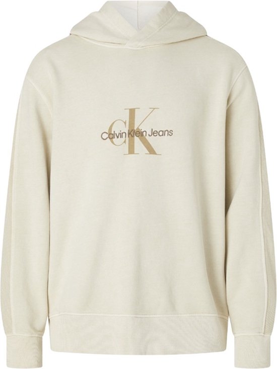 Calvin Klein Monologo Mineral Dye Hoodie Heren - Beige - Maat S | bol.com