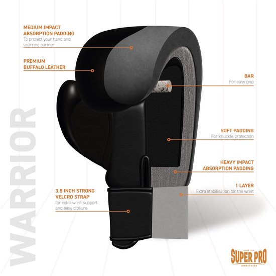Super Pro Combat Gear Warrior Lederen (kick)bokshandschoenen Zwart/Wit ...