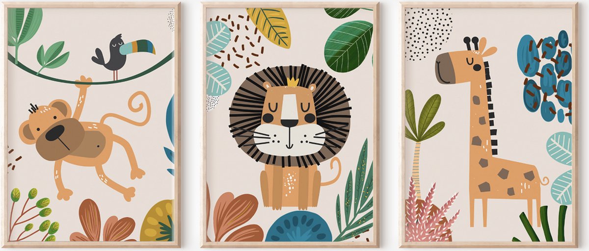 No Filter Kinderkamer poster set - 3 stuks - Safari dieren posters ...