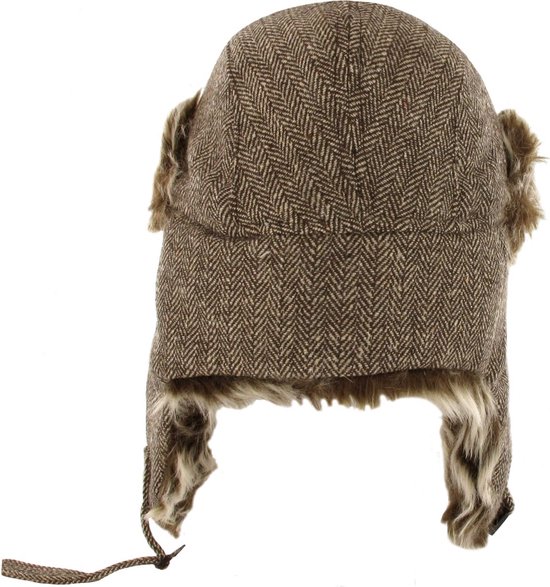 Russische muts Oesjanka visgraat motief muts met oorflappen kleur bruin ...