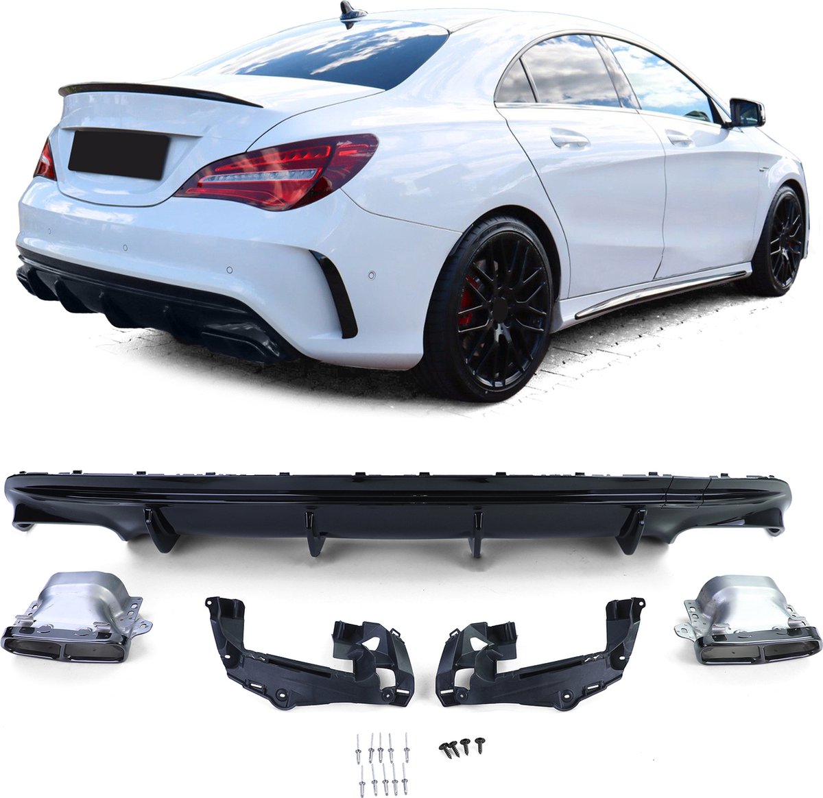 Mercedes CLA C117 AMG Look Uitlaten met Sport Diffuser Zwart Uitlaat ...