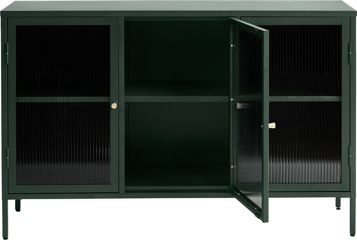Dressoir Groen - Metaal & Glas - 3 Deuren - 40x132x85cm - Soft Closing ...