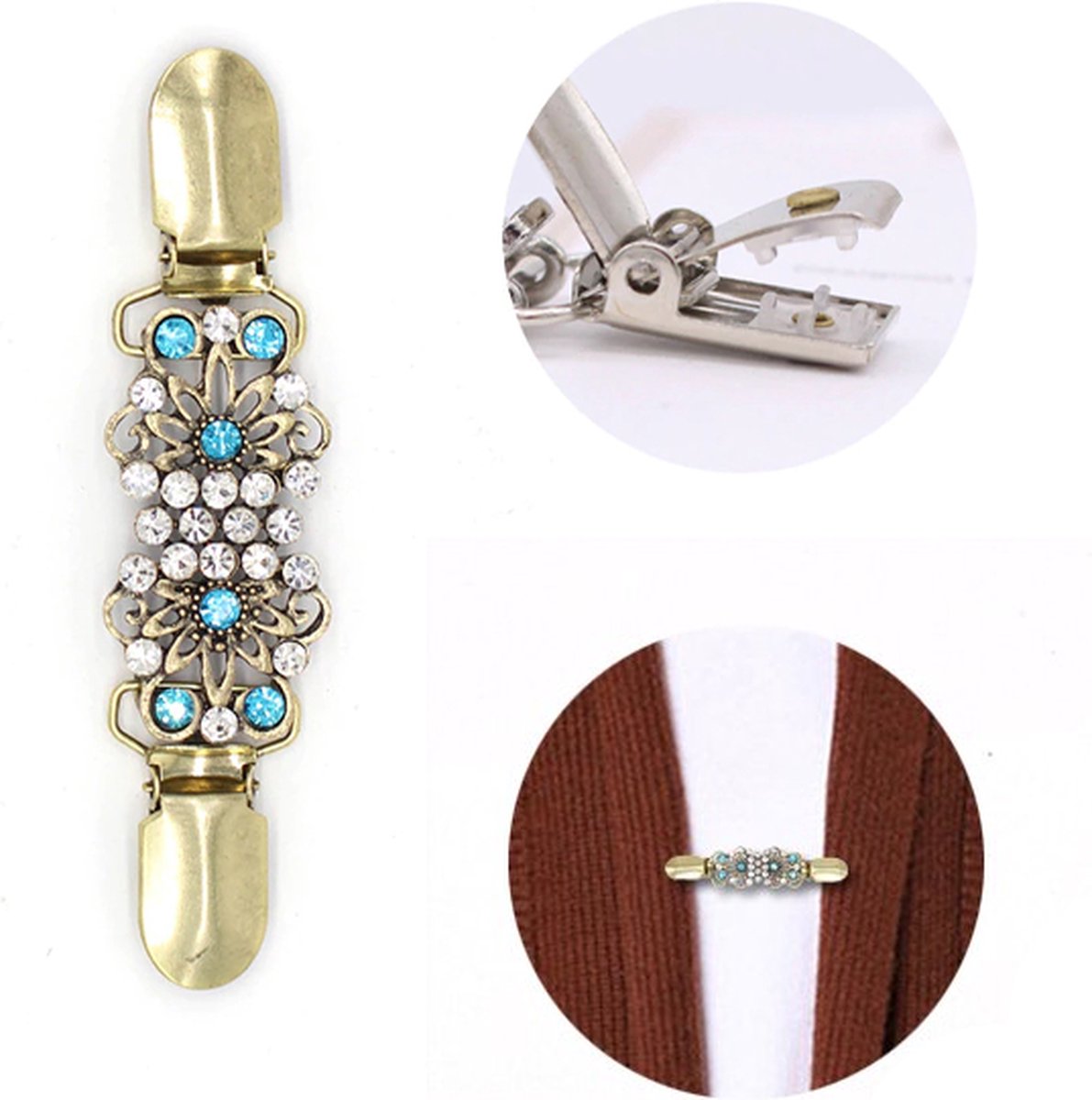 Vestsluiting - 6 blue diamonds gold - vestclip dames -vestsluiting ...