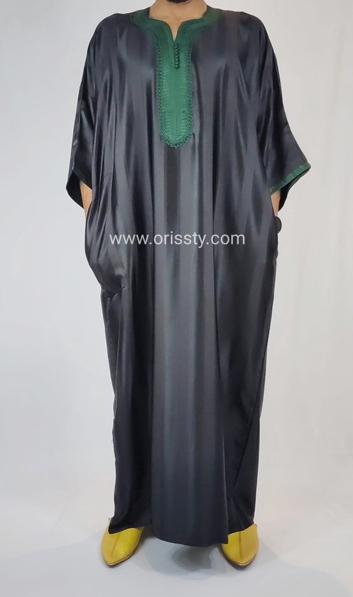Zwart/Vert Johara Kandora Qamis Abaya - Djellaba/kandoura ...