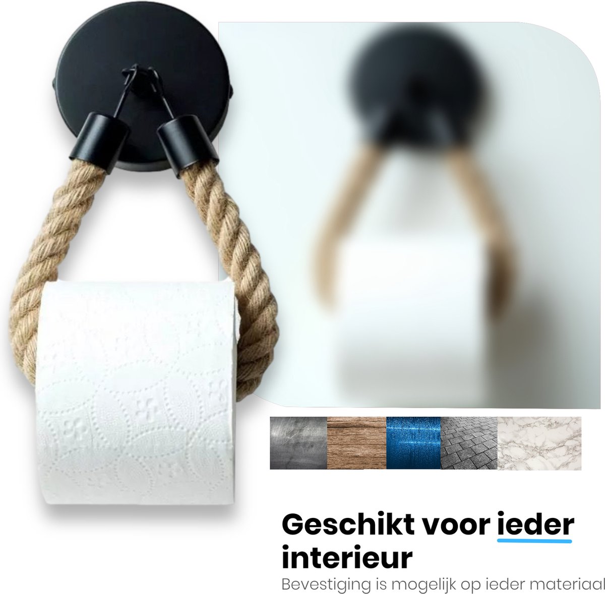 Jelta - Toiletrolhouder zonder te boren - zwart - Wc Rolhouder ...