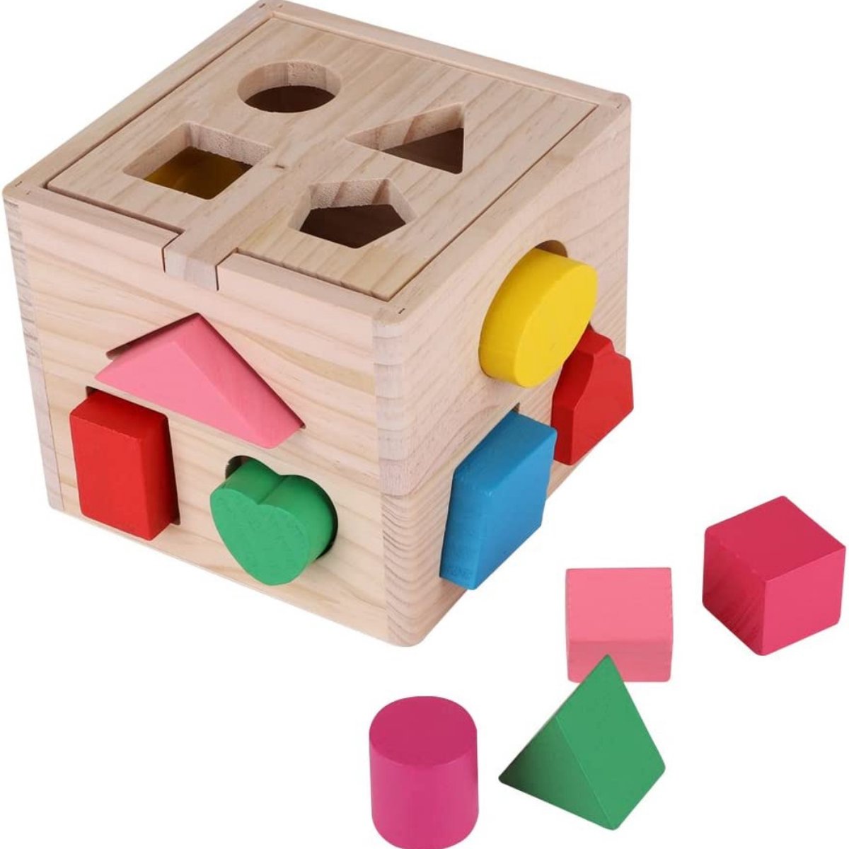Buxibo - 15-Delige Houten Blokkendoos - Vormenstoof - Puzzel box - Motoriekspeelgoed -... | bol.com