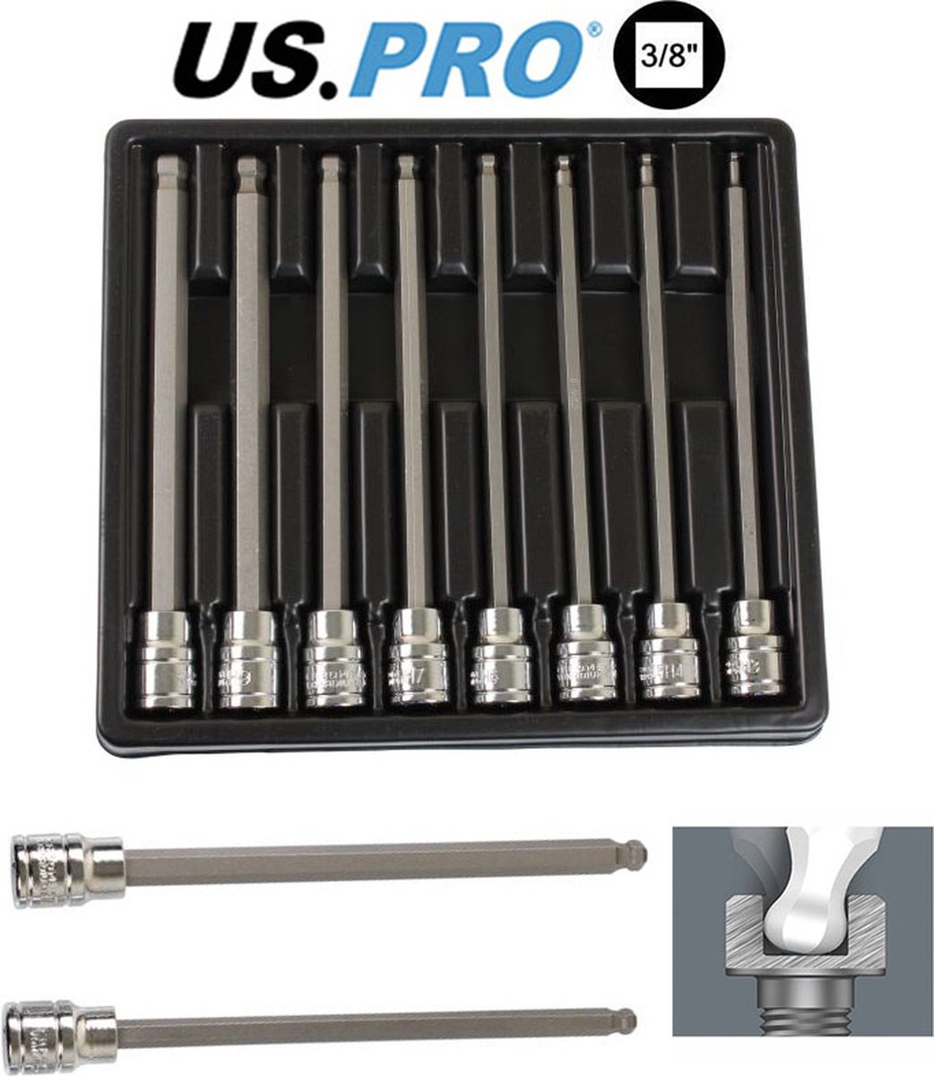 Inbus doppenset lang 3/8'' met kogelkop 8-delig | bol.com