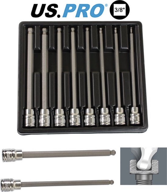 Inbus doppenset lang 3/8'' met kogelkop 8-delig | bol