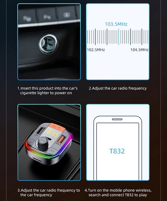 Yesido - Autolader (Y45) - met FM-Transmitter zender, 2xUSB-A, Type-C, LED-display,... | bol.com