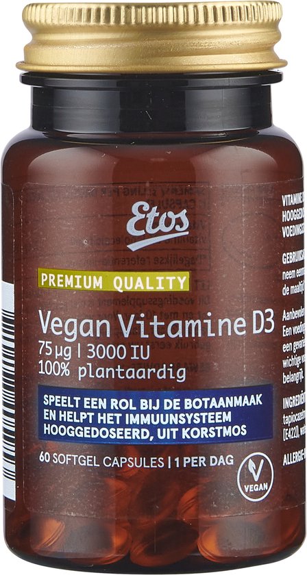 Etos Vitamine D3 75ug - Vegan - 3000 IU - Premium - 60 stuks | bol.com