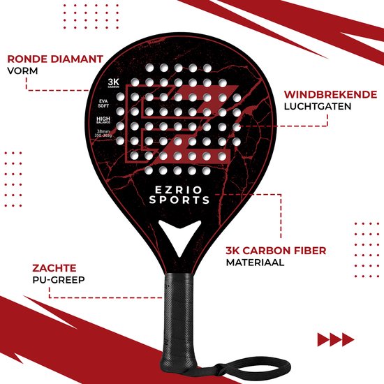Padel racket – Padelracket – Padeltas – Tennis – 3K Carbon – Zwart ...