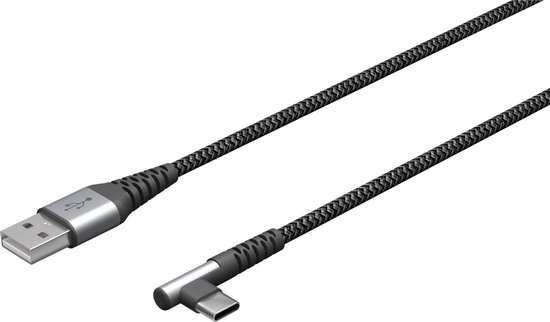 USB-A naar Haakse USB-C Kabel - USB 2.0 - 60W PD - Nylon sleeve - 2 ...